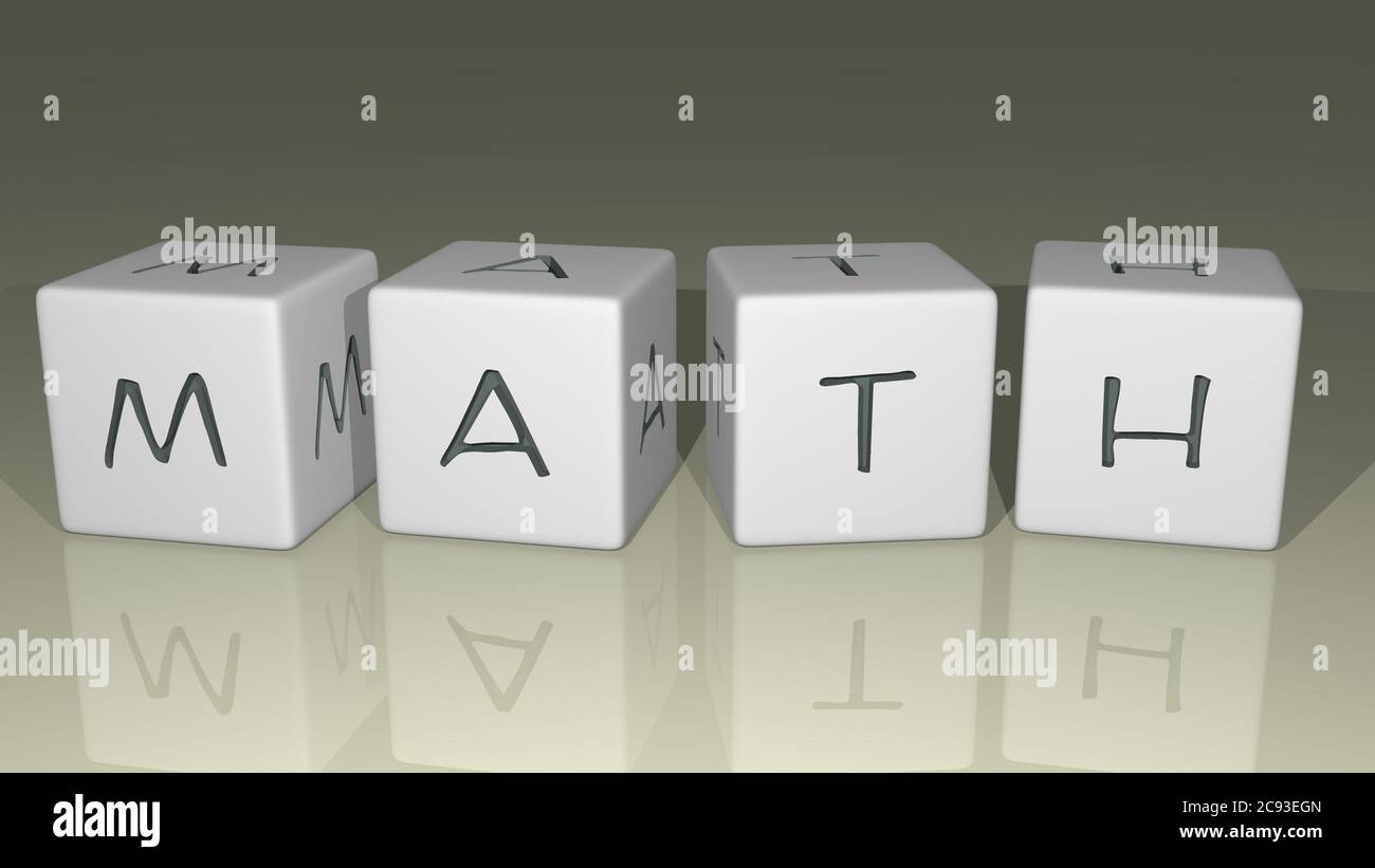 alphabetic Math arranged by cubic letters on a mirror floor, concept ...