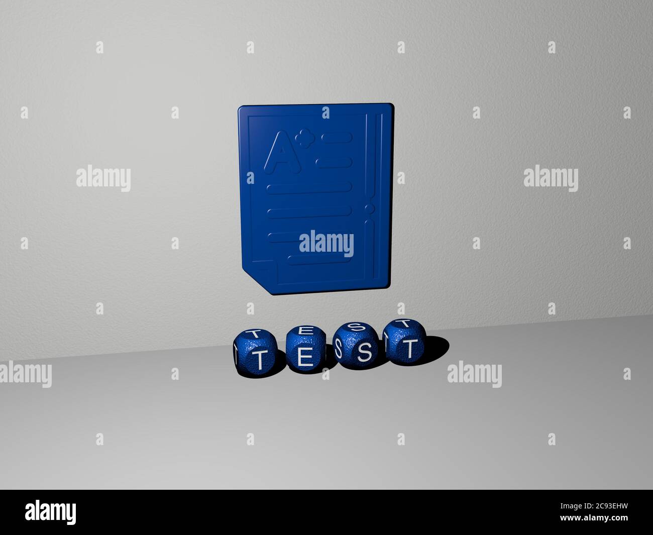 3D illustration of TEST graphics and text made by metallic dice letters ...