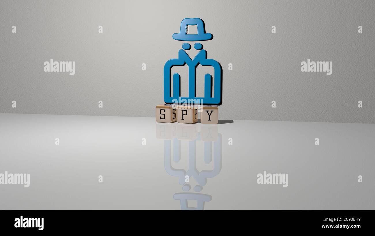 3D representation of spy with icon on the wall and text arranged by ...