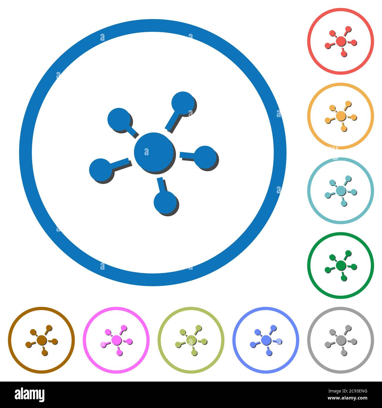 Network connections flat color vector icons with shadows in round ...
