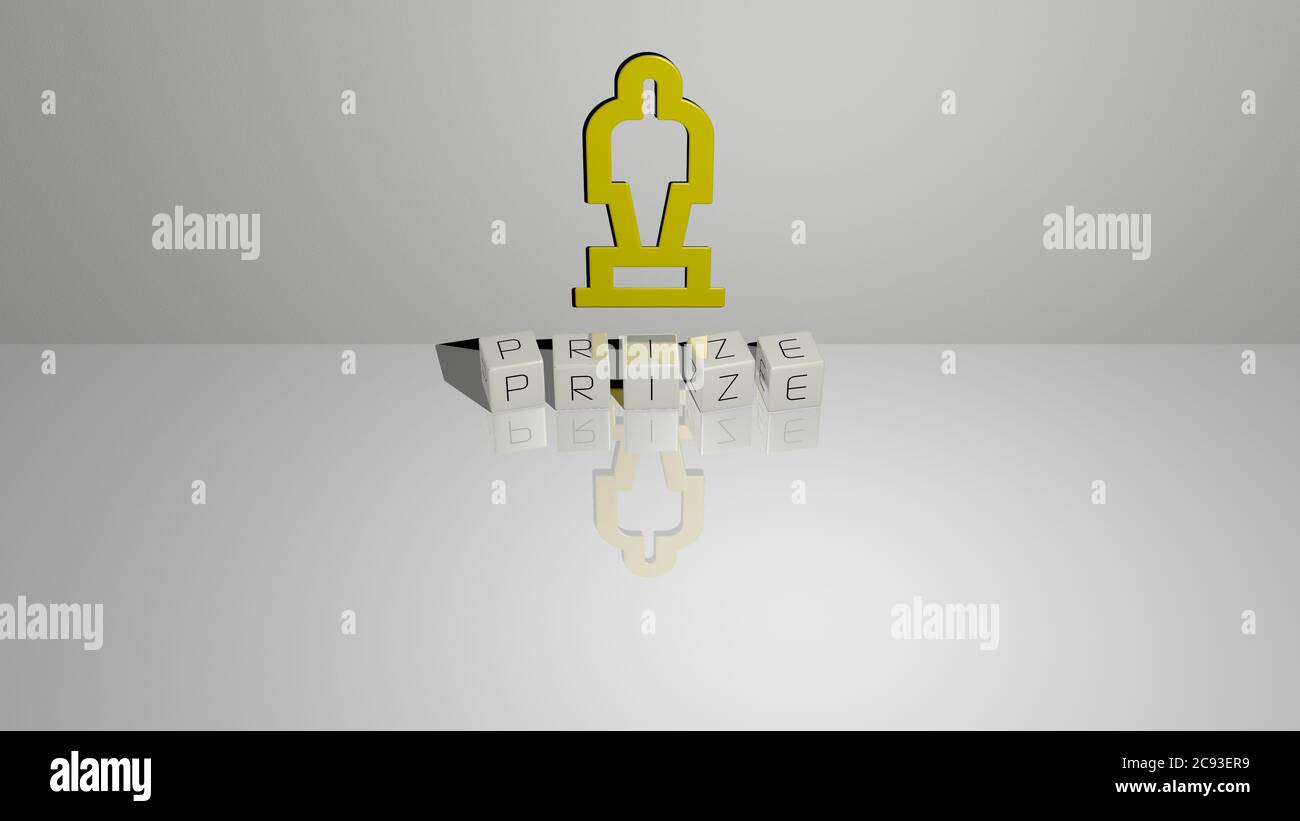 3D illustration of prize graphics and text made by metallic dice ...