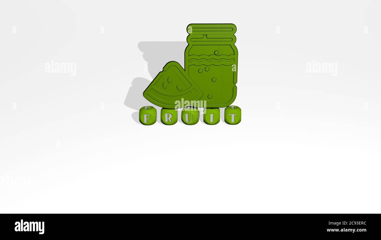 3D graphical image of FRUIT vertically along with text built by ...