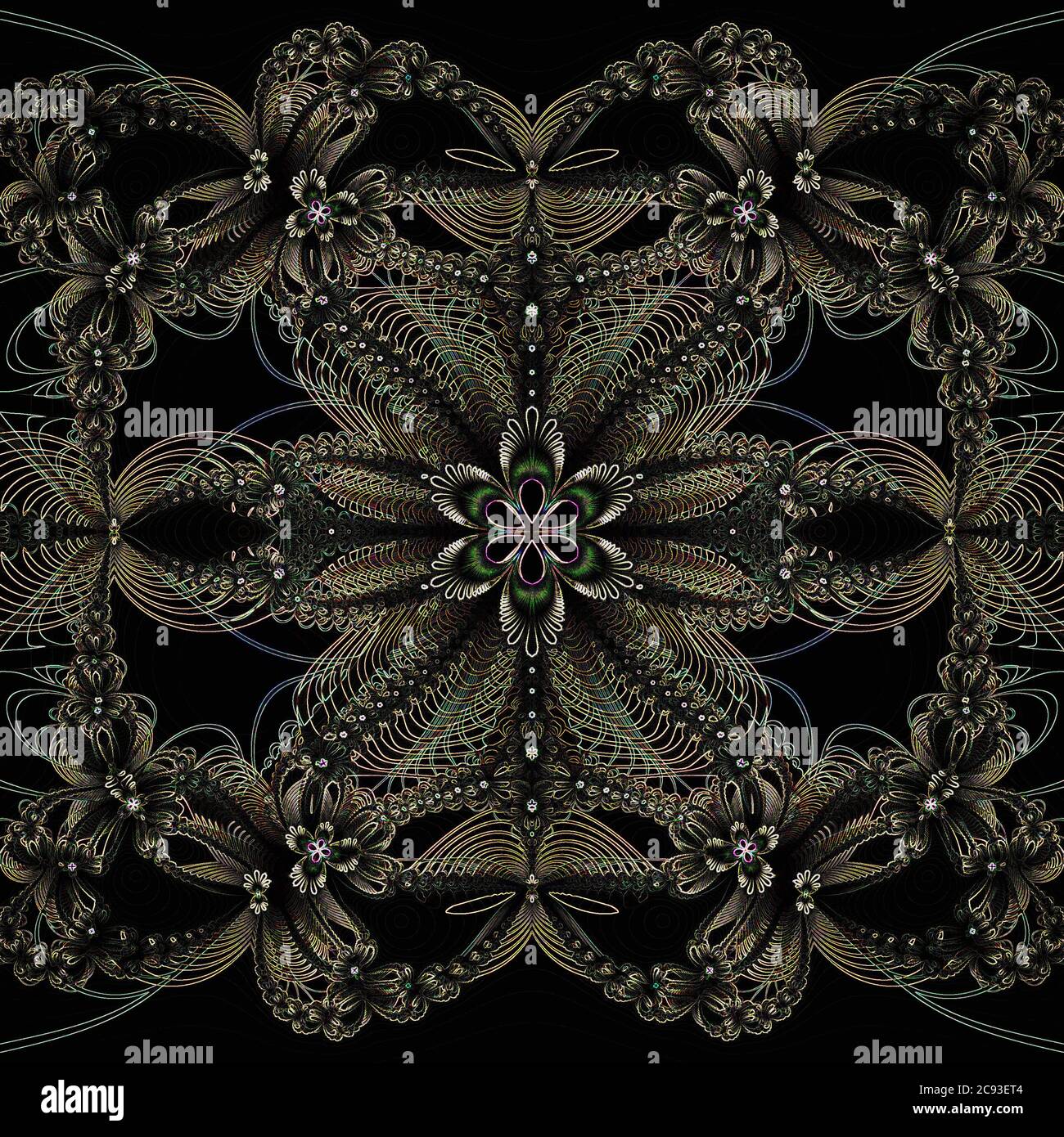 Fractal image: fancy abstract drawing, black background Stock Photo - Alamy