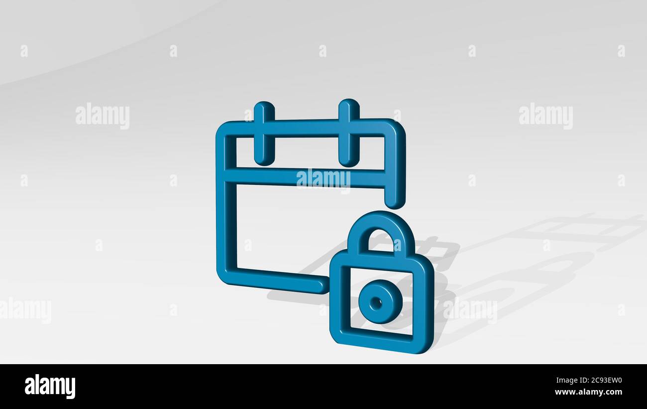 CALENDAR LOCK stand with shadow. 3D illustration of metallic sculpture ...