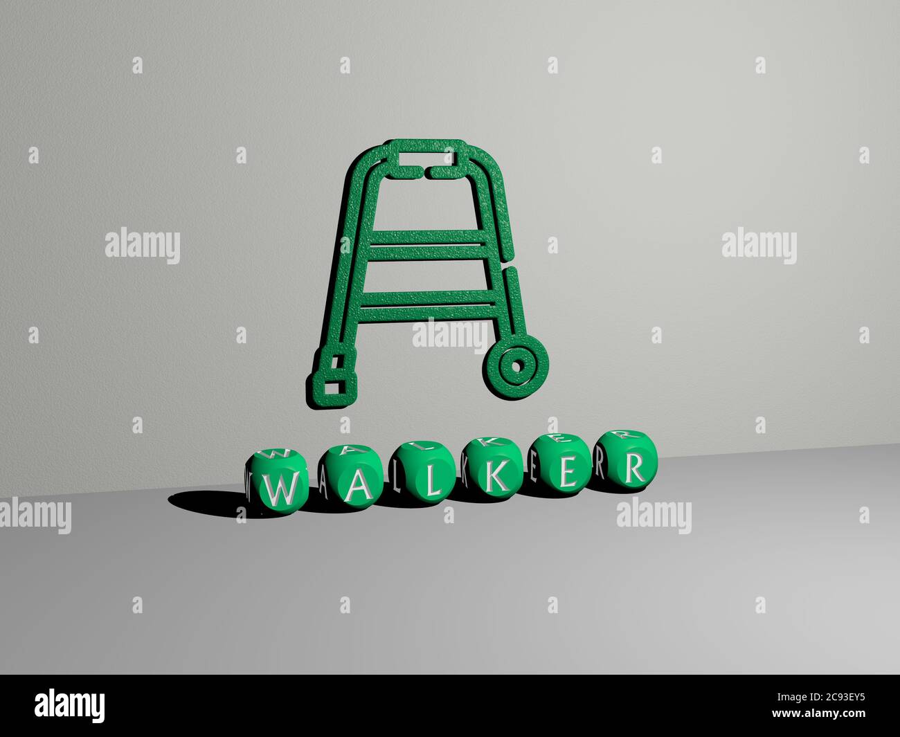 3D representation of WALKER with icon on the wall and text arranged by ...