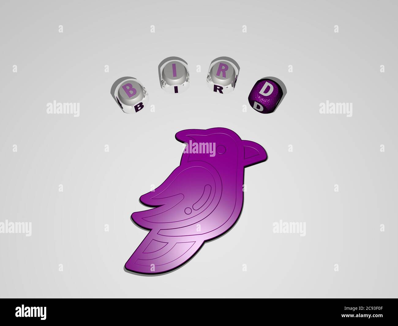 3D representation of BIRD with icon on the wall and text arranged by ...