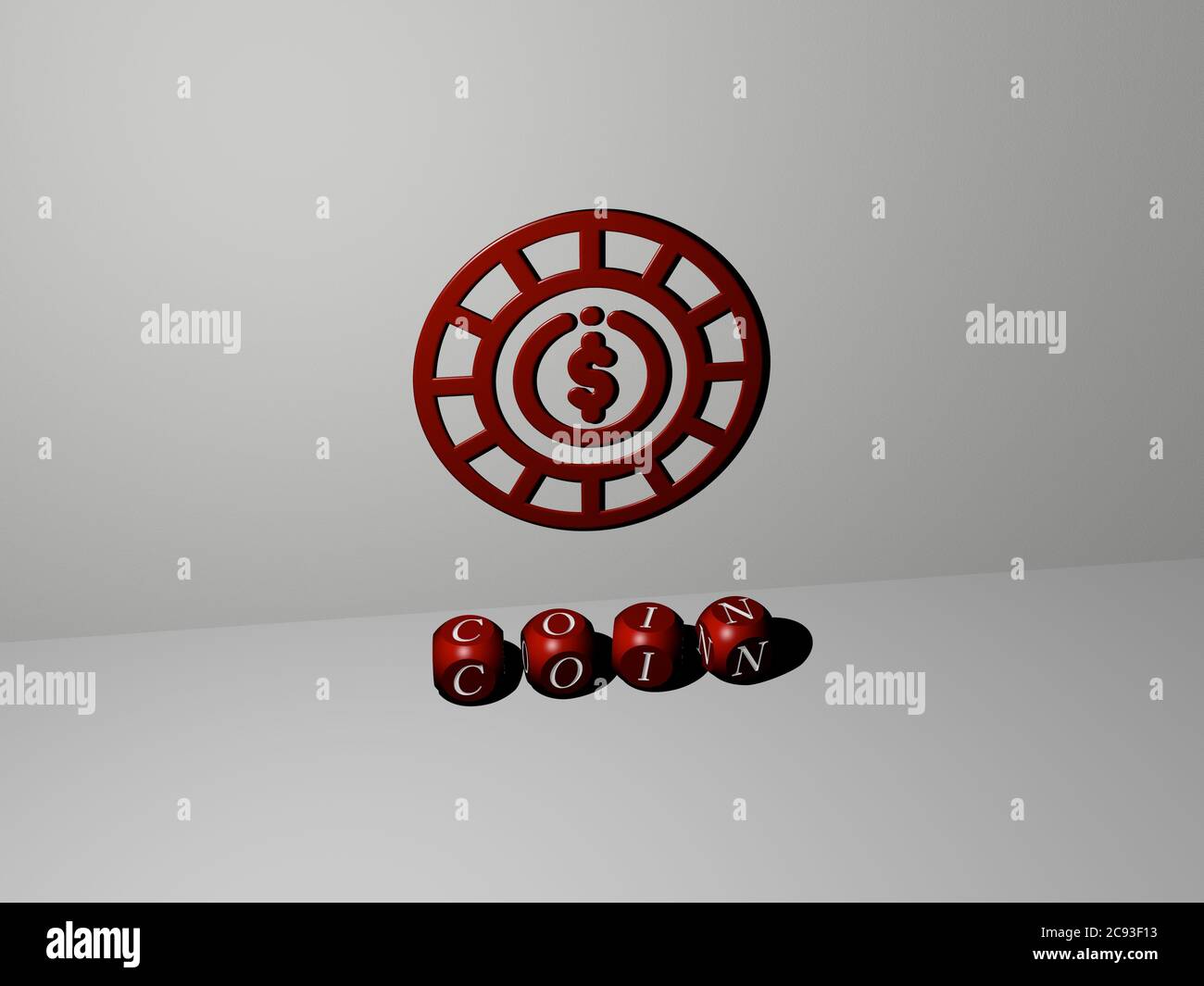 3D representation of coin with icon on the wall and text arranged by ...