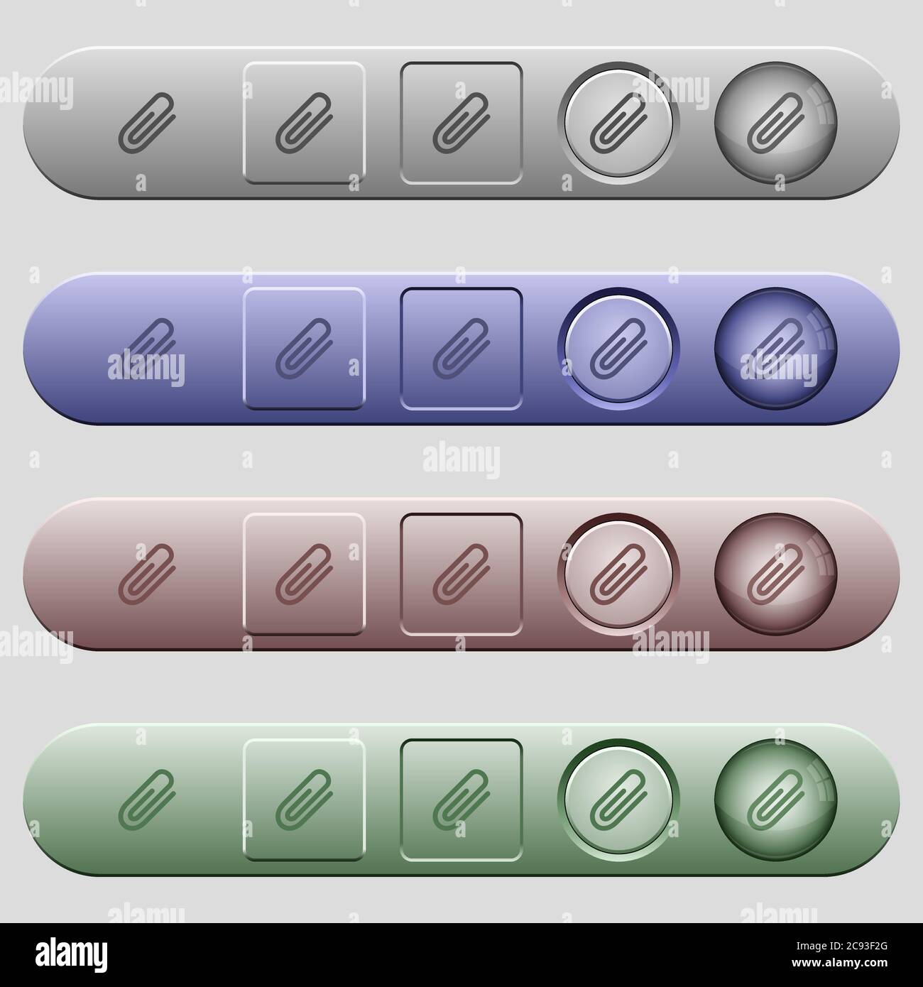 Attachment icons on rounded horizontal menu bars in different colors ...