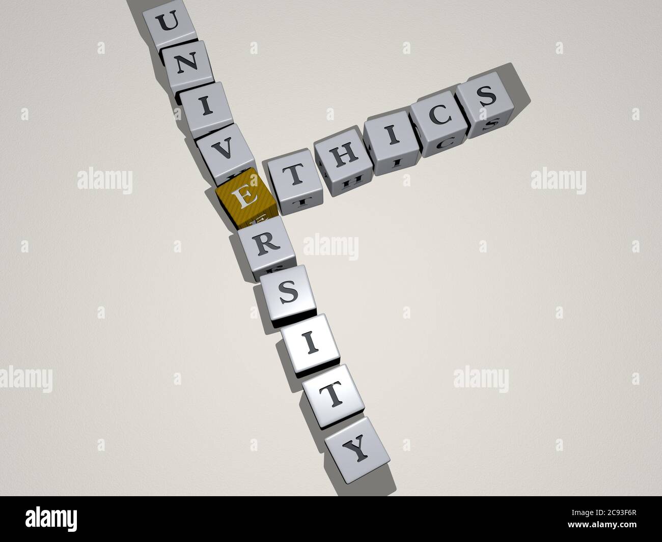 ETHICS UNIVERSITY combined by dice letters and color crossing for the ...