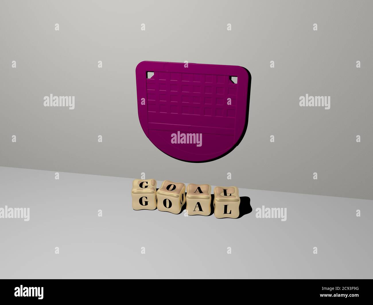 3D illustration of goal graphics and text made by metallic dice letters ...