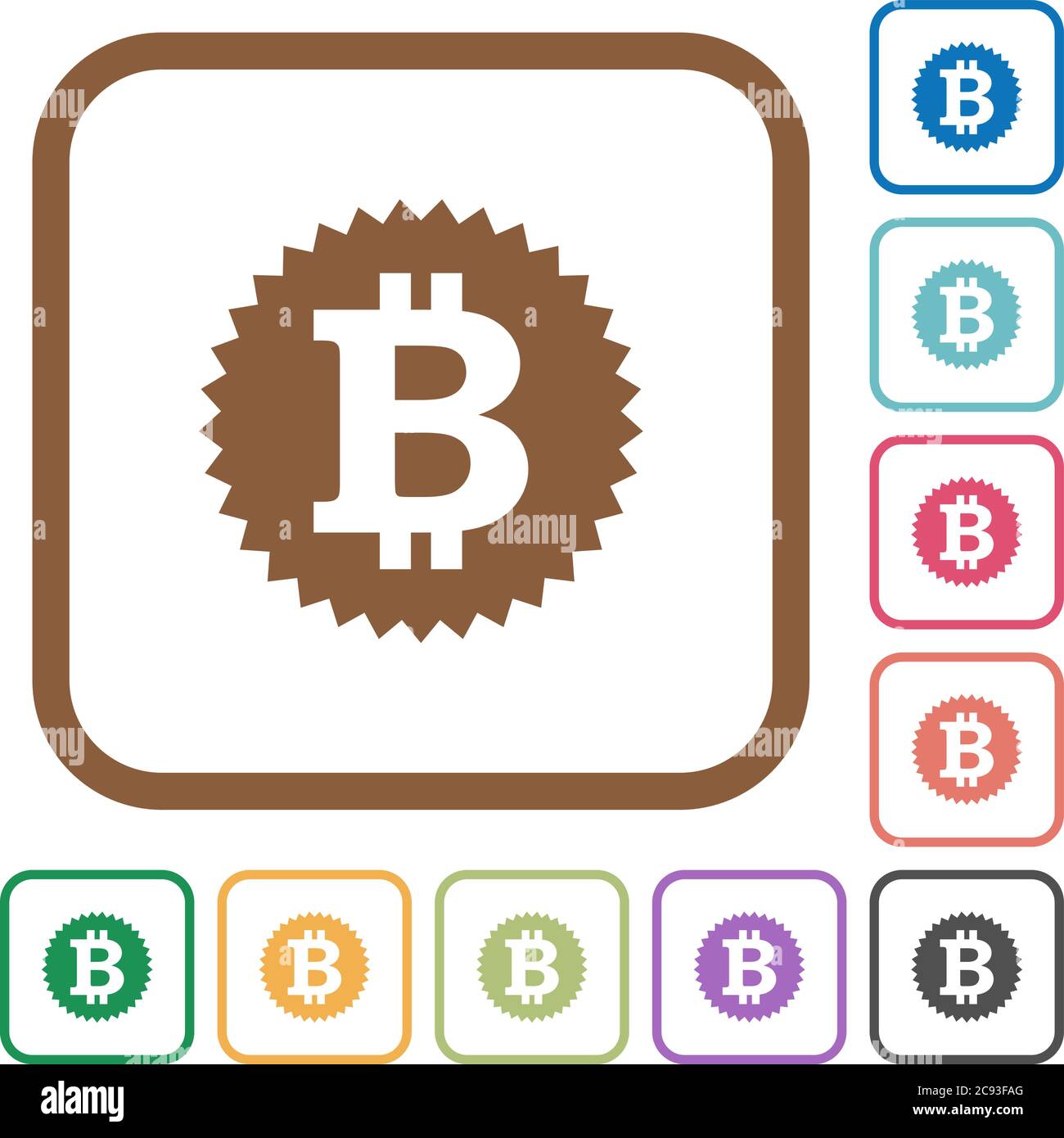 Bitcoin sticker simple icons in color rounded square frames on white ...