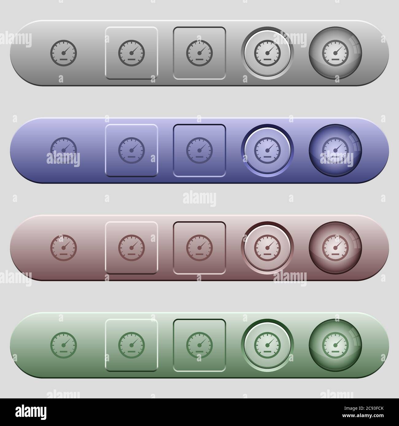 Speedometer icons on rounded horizontal menu bars in different colors ...