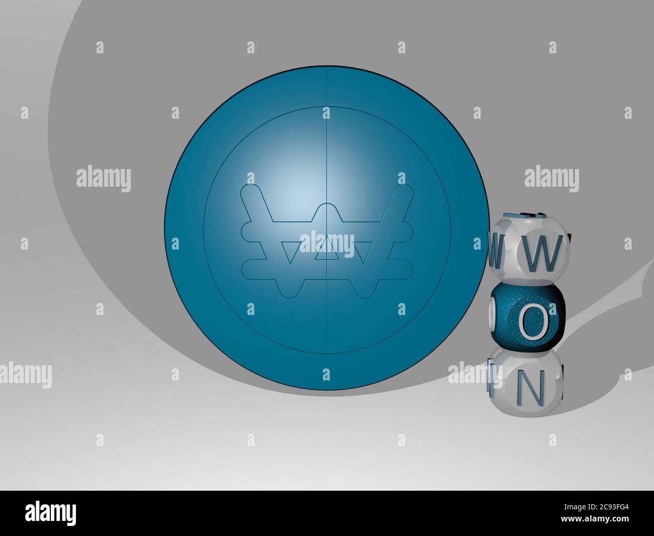 3D graphical image of won vertically along with text built around the ...