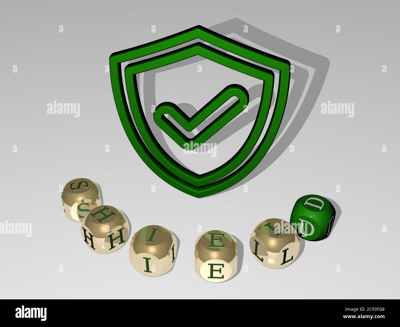 3D representation of SHIELD with icon on the wall and text arranged by ...