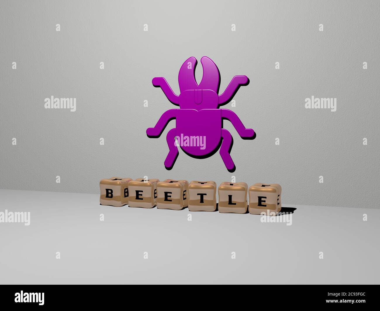 3D illustration of BEETLE graphics and text made by metallic dice ...