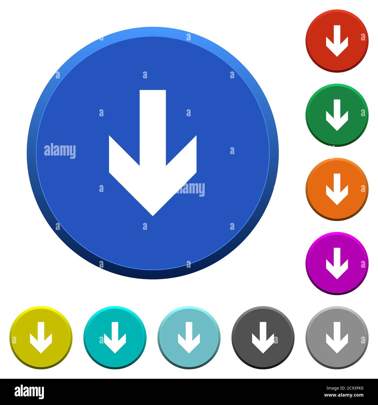 Down arrow round color beveled buttons with smooth surfaces and flat white icons Stock Vector ...