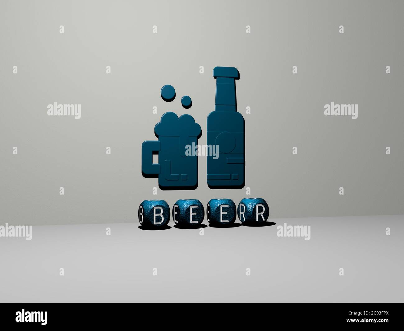 3D graphical image of beer vertically along with text built by metallic ...