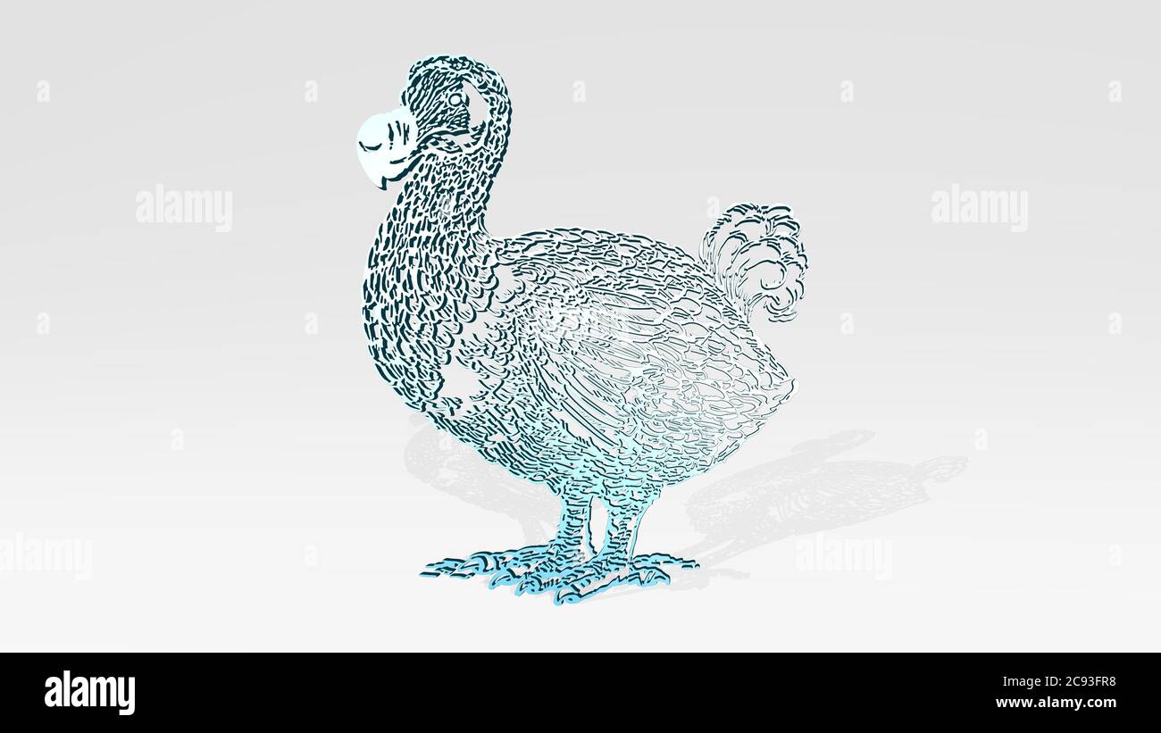 BIRD stand with shadow. 3D illustration of metallic sculpture over a ...