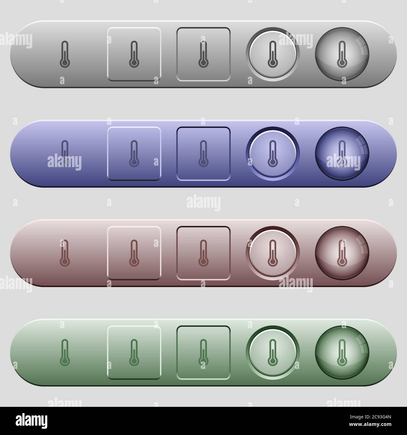 Thermometer icons on rounded horizontal menu bars in different colors and button styles Stock ...