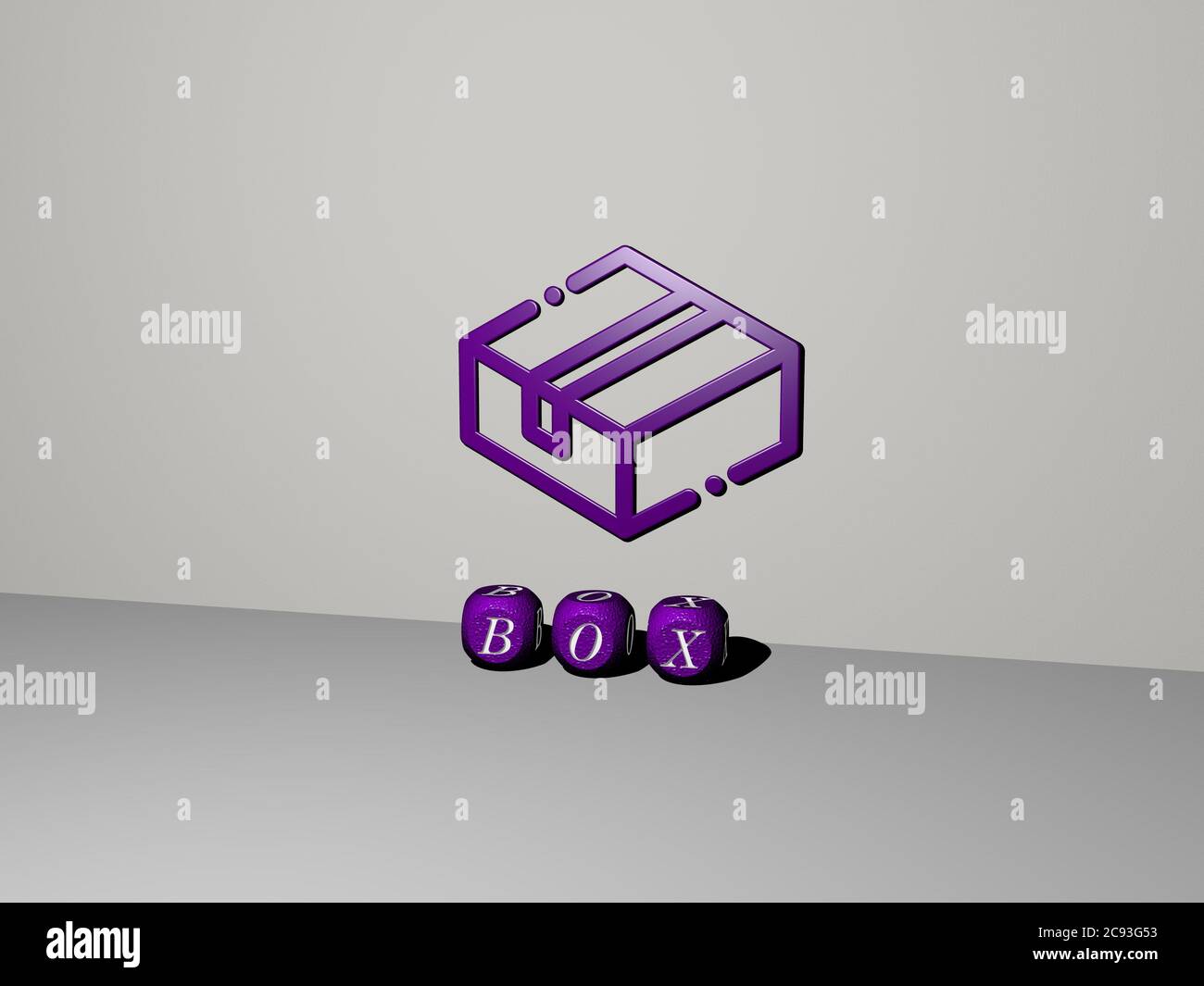 3D graphical image of box vertically along with text built by metallic ...