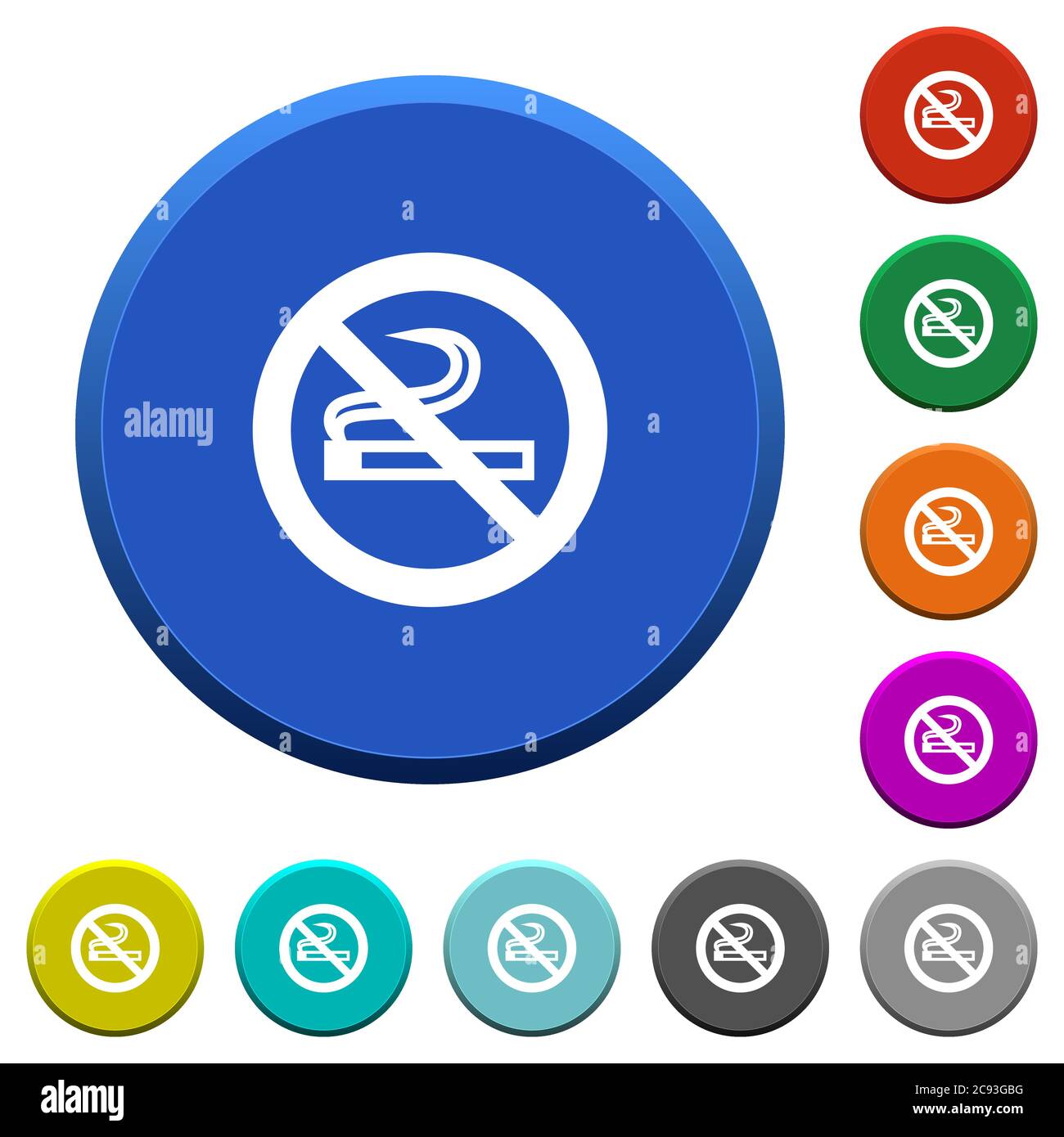 No smoking round color beveled buttons with smooth surfaces and flat ...