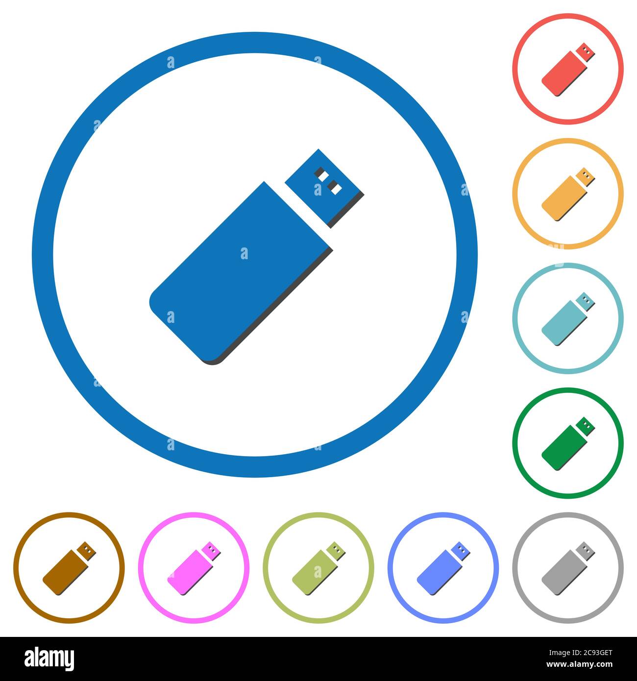 Pendrive flat color vector icons with shadows in round outlines on white background Stock Vector ...