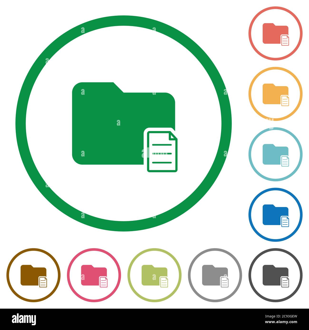 Folder properties flat color icons in round outlines on white ...