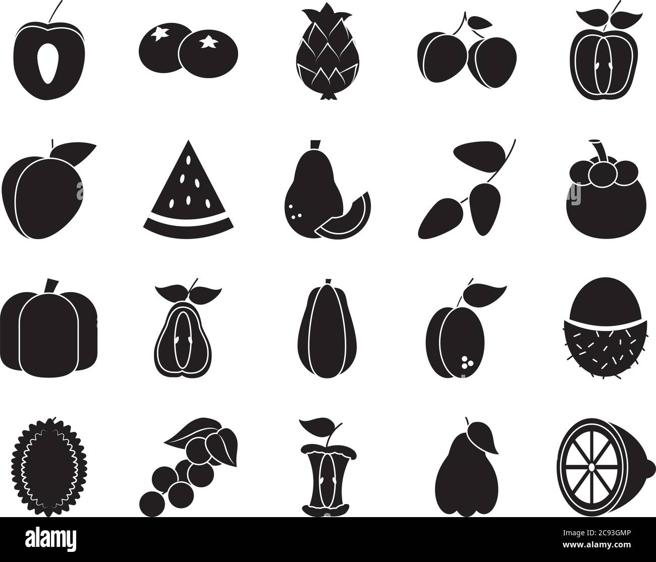 pumpkin and exotic fruits icon set over white background, silhouette ...