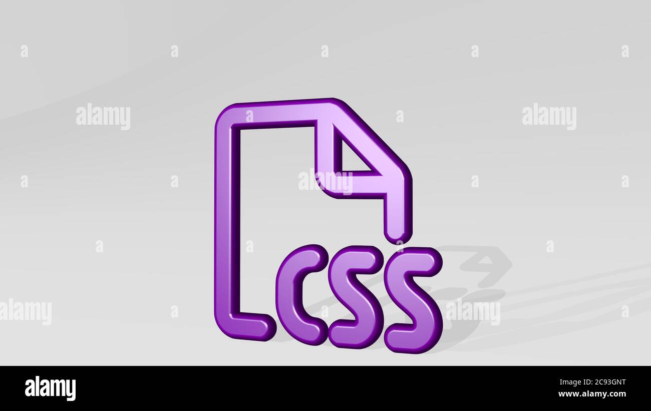 FILE CSS stand with shadow. 3D illustration of metallic sculpture over ...