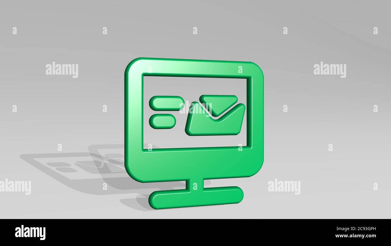 SEND EMAIL MONITOR made by 3D illustration of a shiny metallic ...