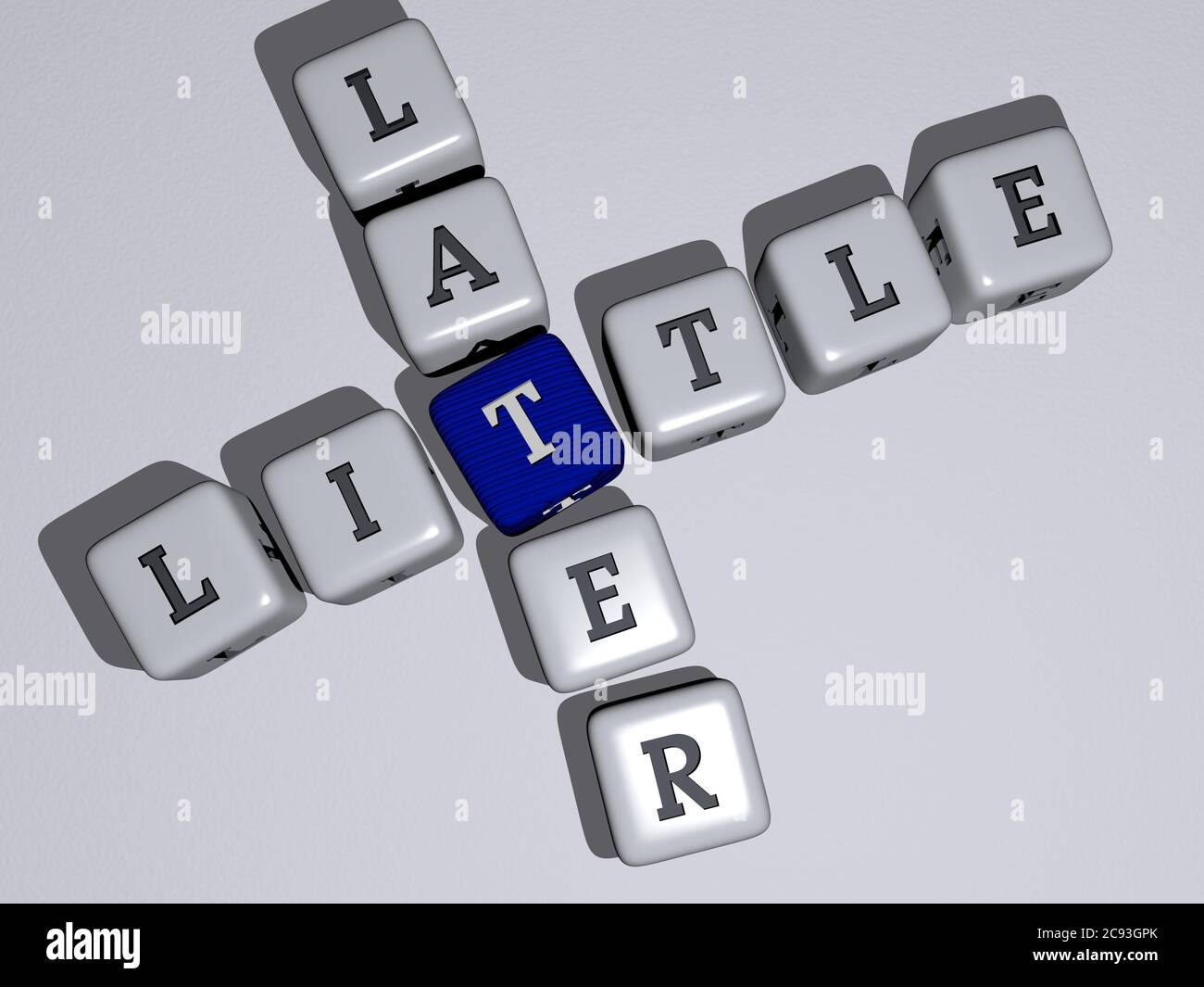 crosswords of LITTLE LATER arranged by cubic letters on a mirror floor ...