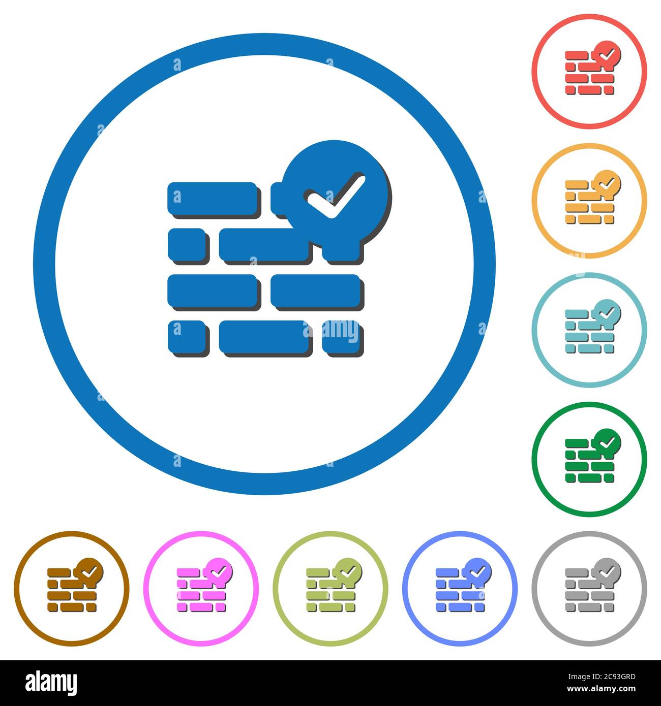 Active firewall flat color vector icons with shadows in round outlines ...