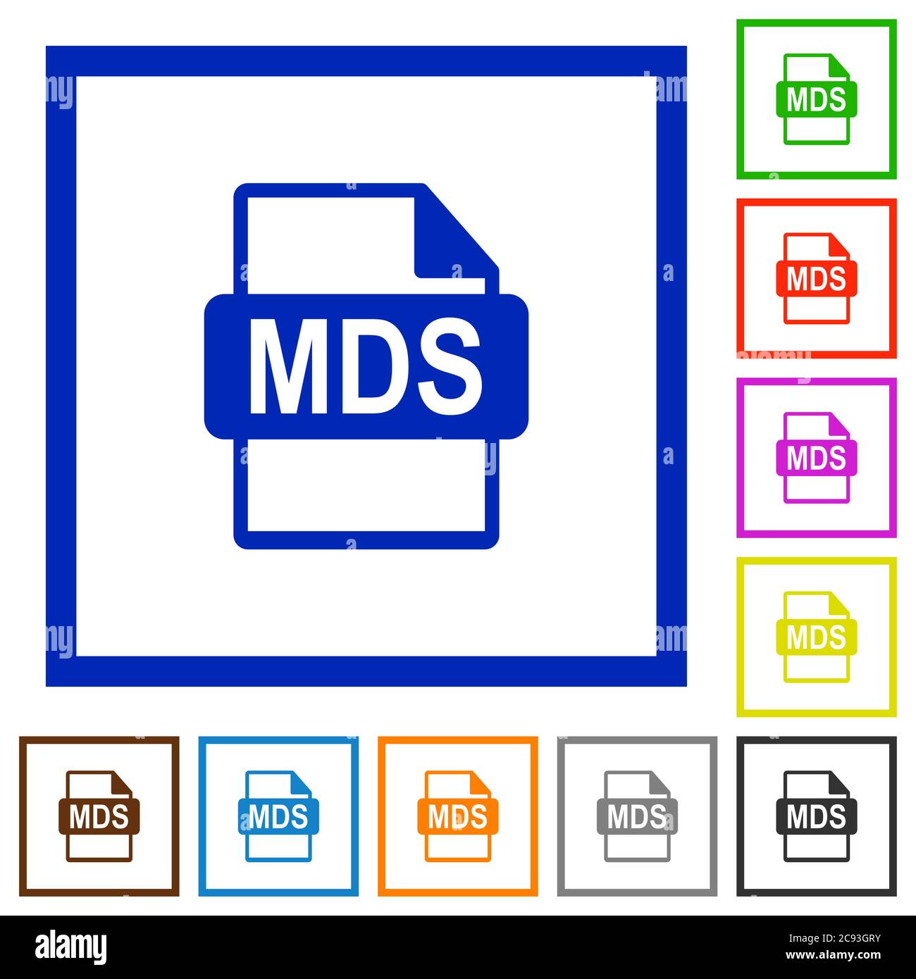 MDS file format flat color icons in square frames on white background ...