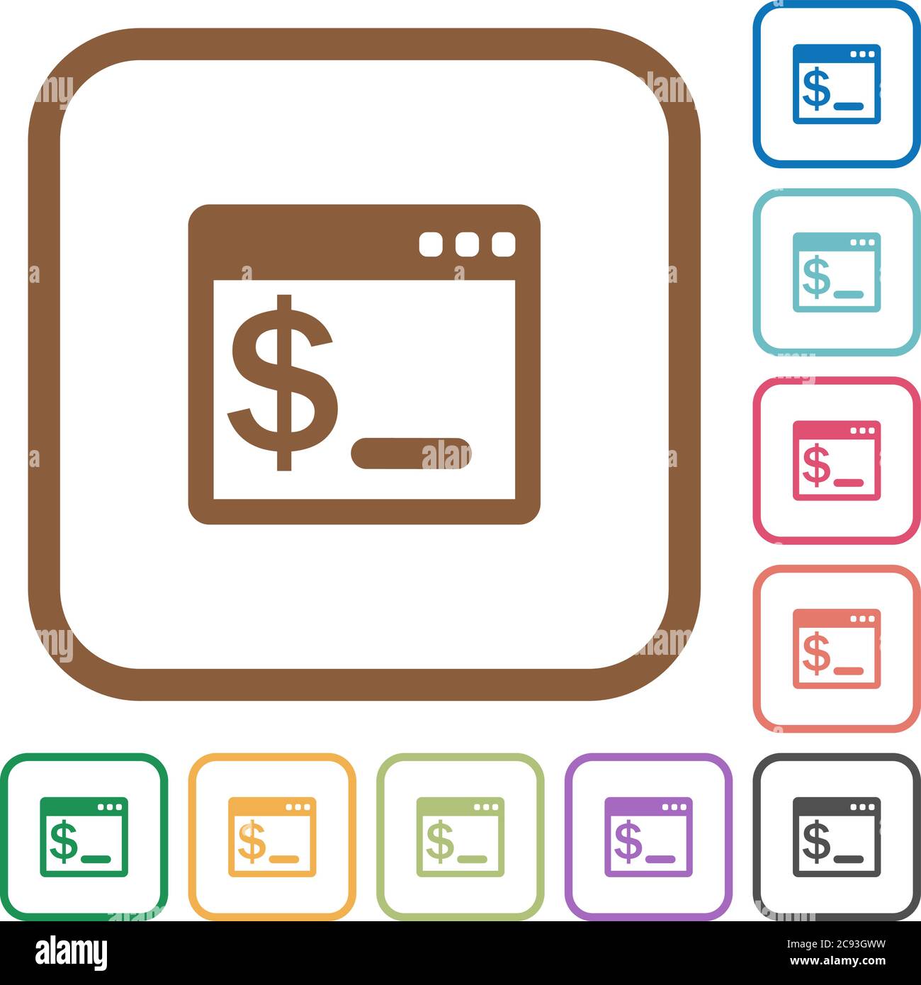 Os Command Terminal Simple Icons In Color Rounded Square Frames On White Background Stock Vector