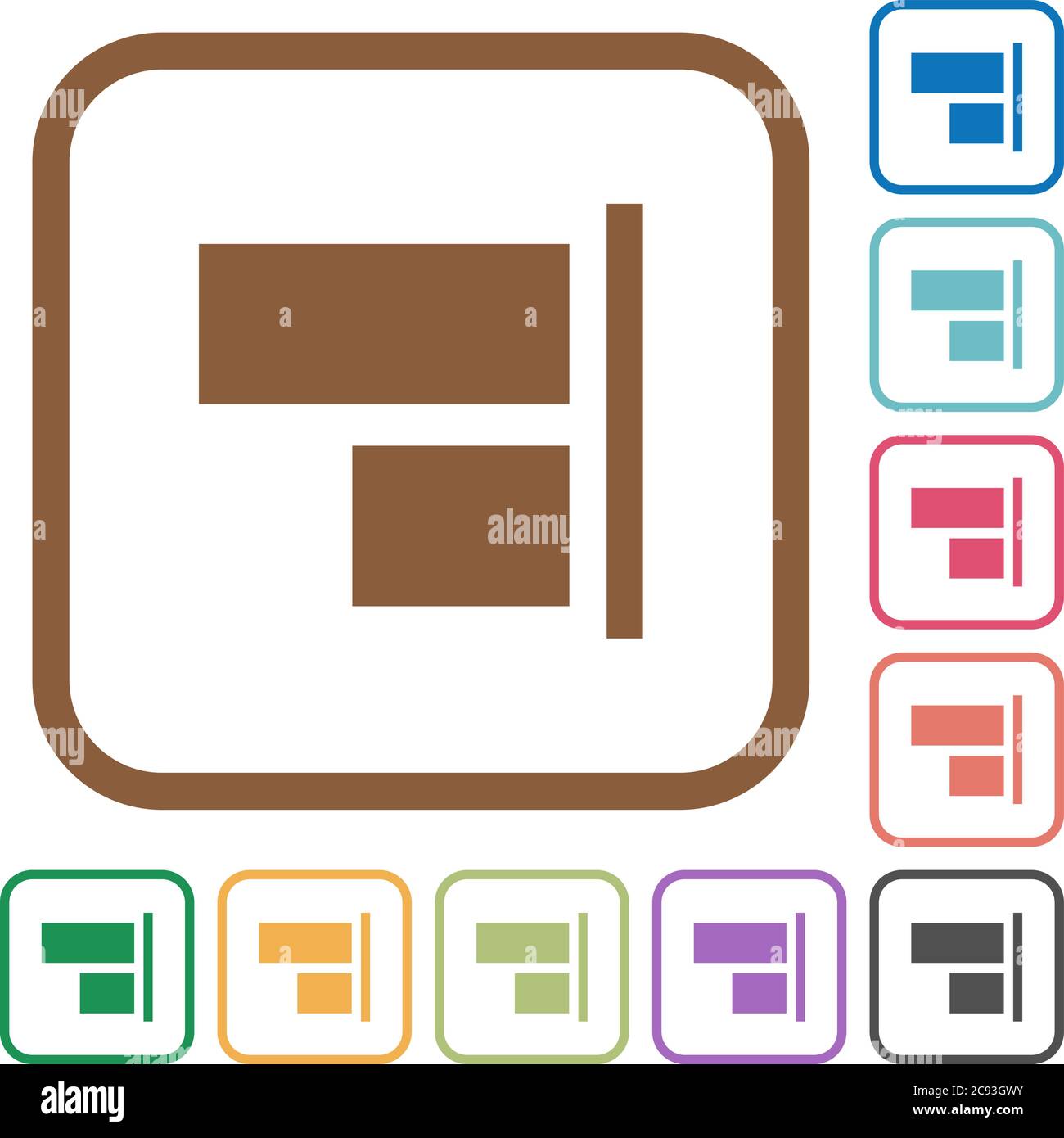 Align to right simple icons in color rounded square frames on white background Stock Vector ...