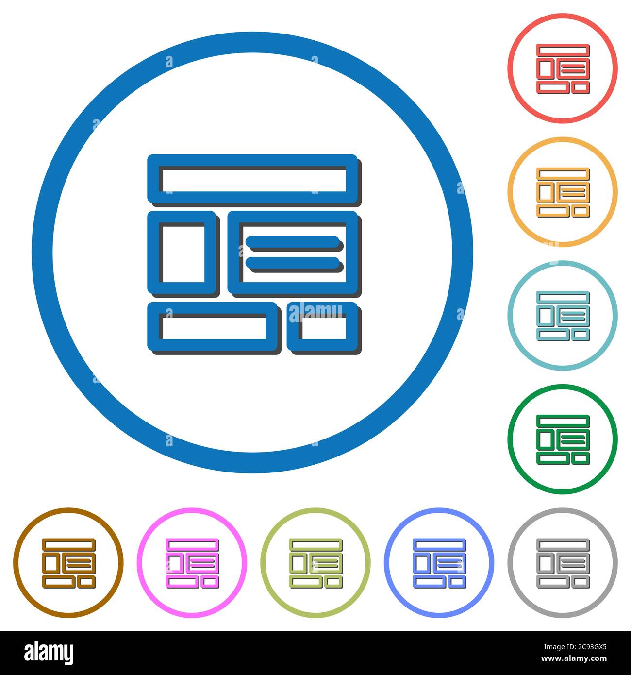 Web layout flat color vector icons with shadows in round outlines on ...