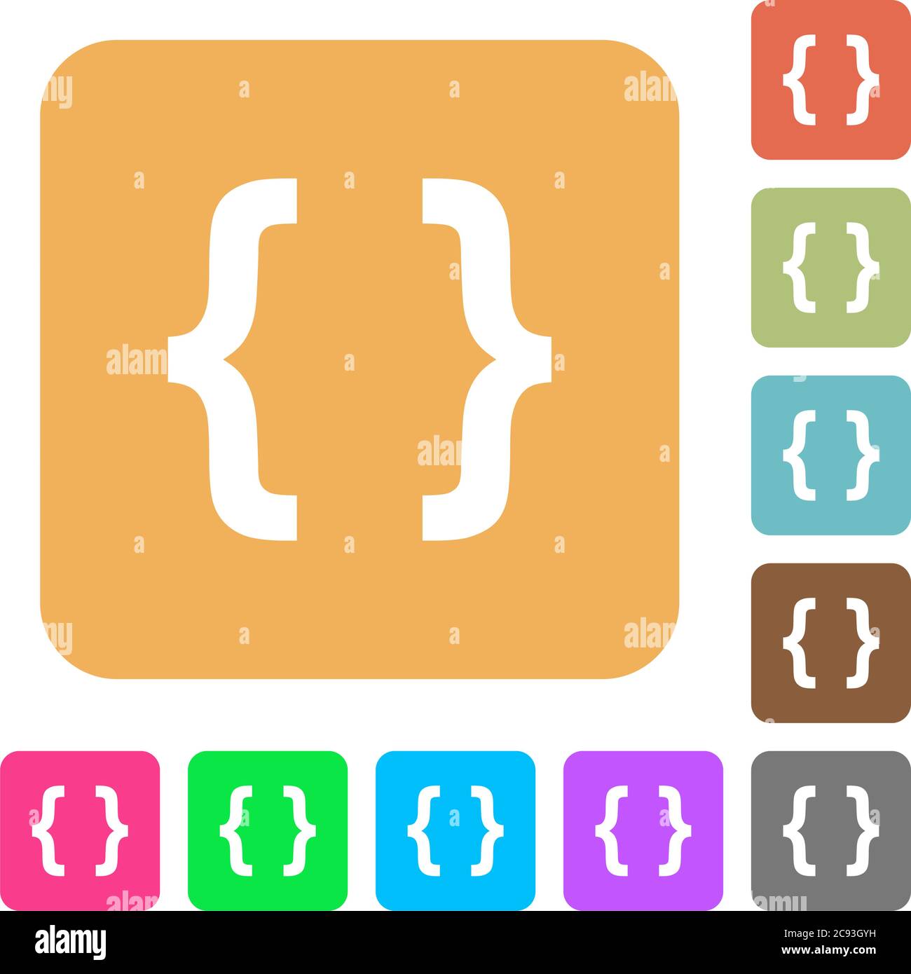 Programming code flat icons on rounded square vivid color backgrounds ...