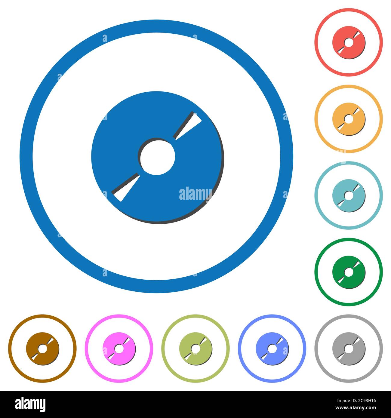DVD disk flat color vector icons with shadows in round outlines on ...