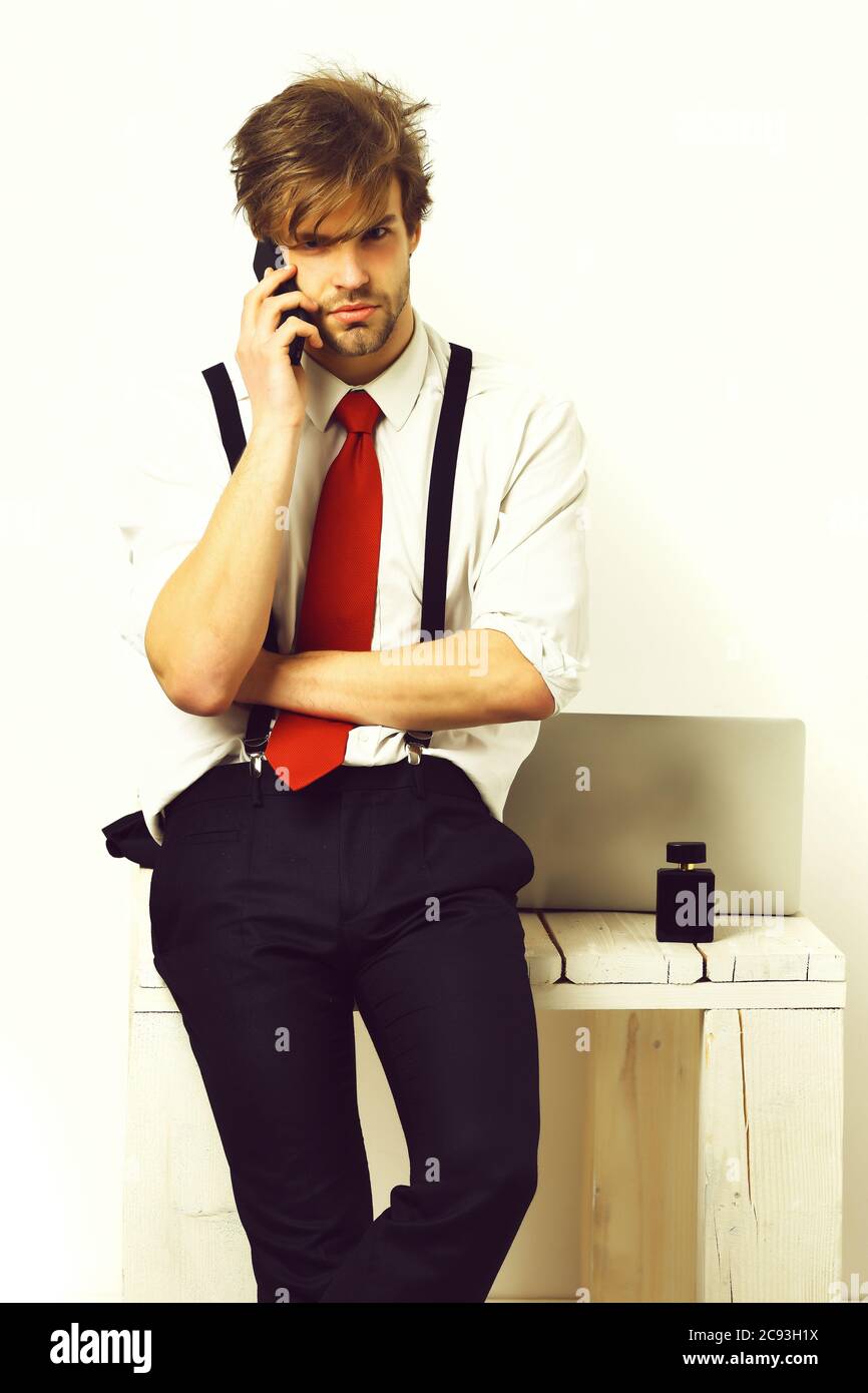 Bearded man, short beard. Caucasian stylish manager with moustache in ...