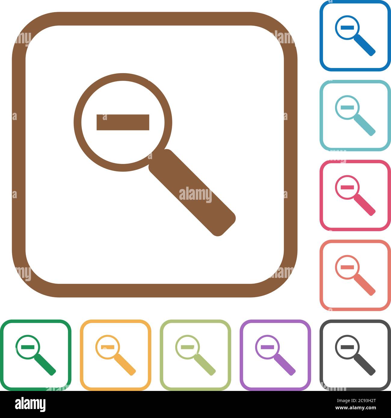 Zoom out simple icons in color rounded square frames on white ...