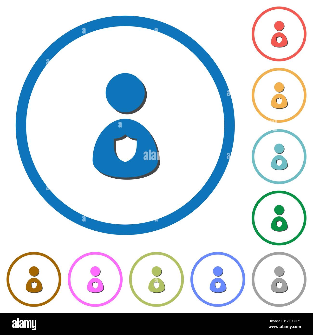Security guard flat color vector icons with shadows in round outlines ...