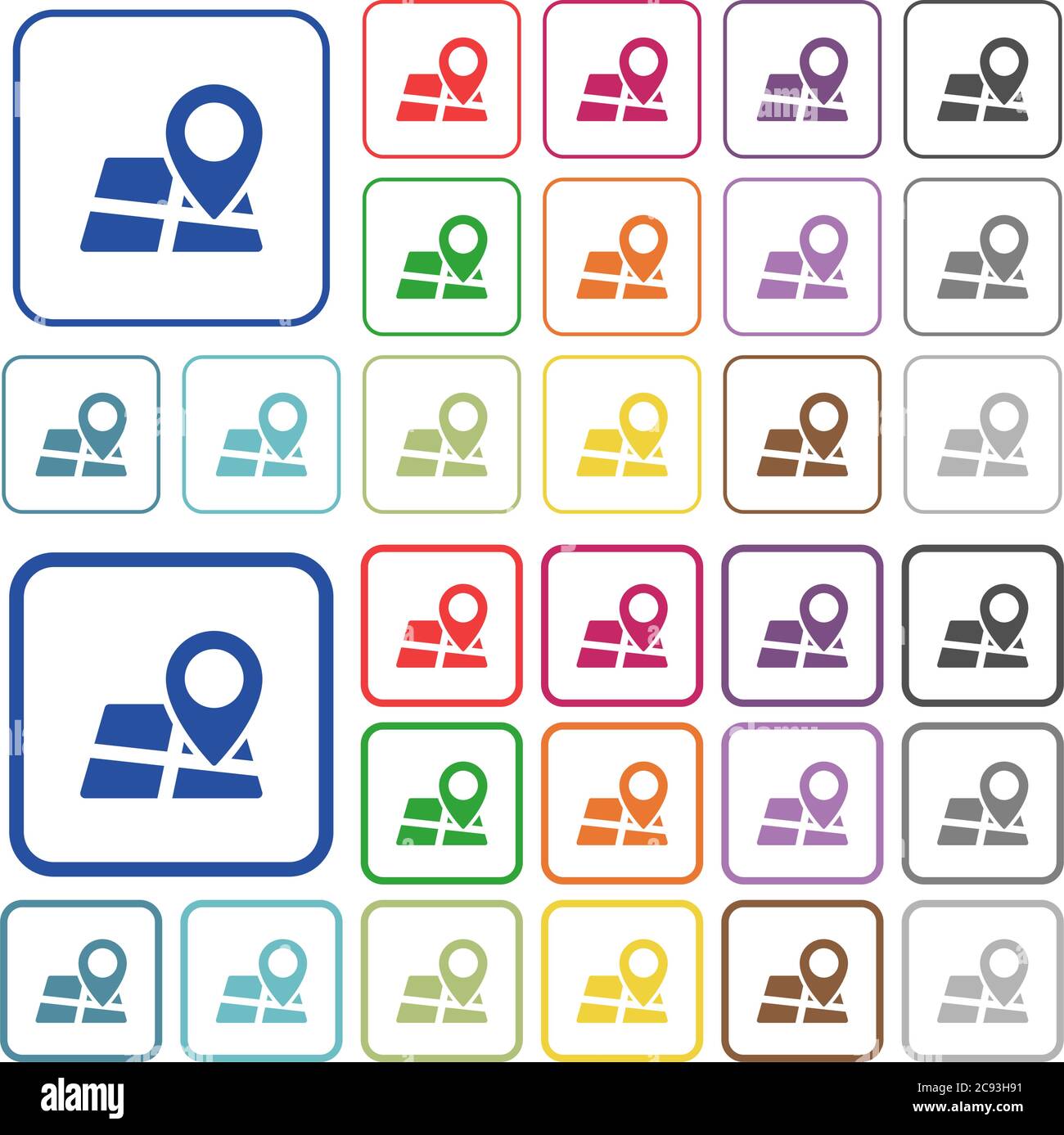 Location pin on map color flat icons in rounded square frames. Thin and ...