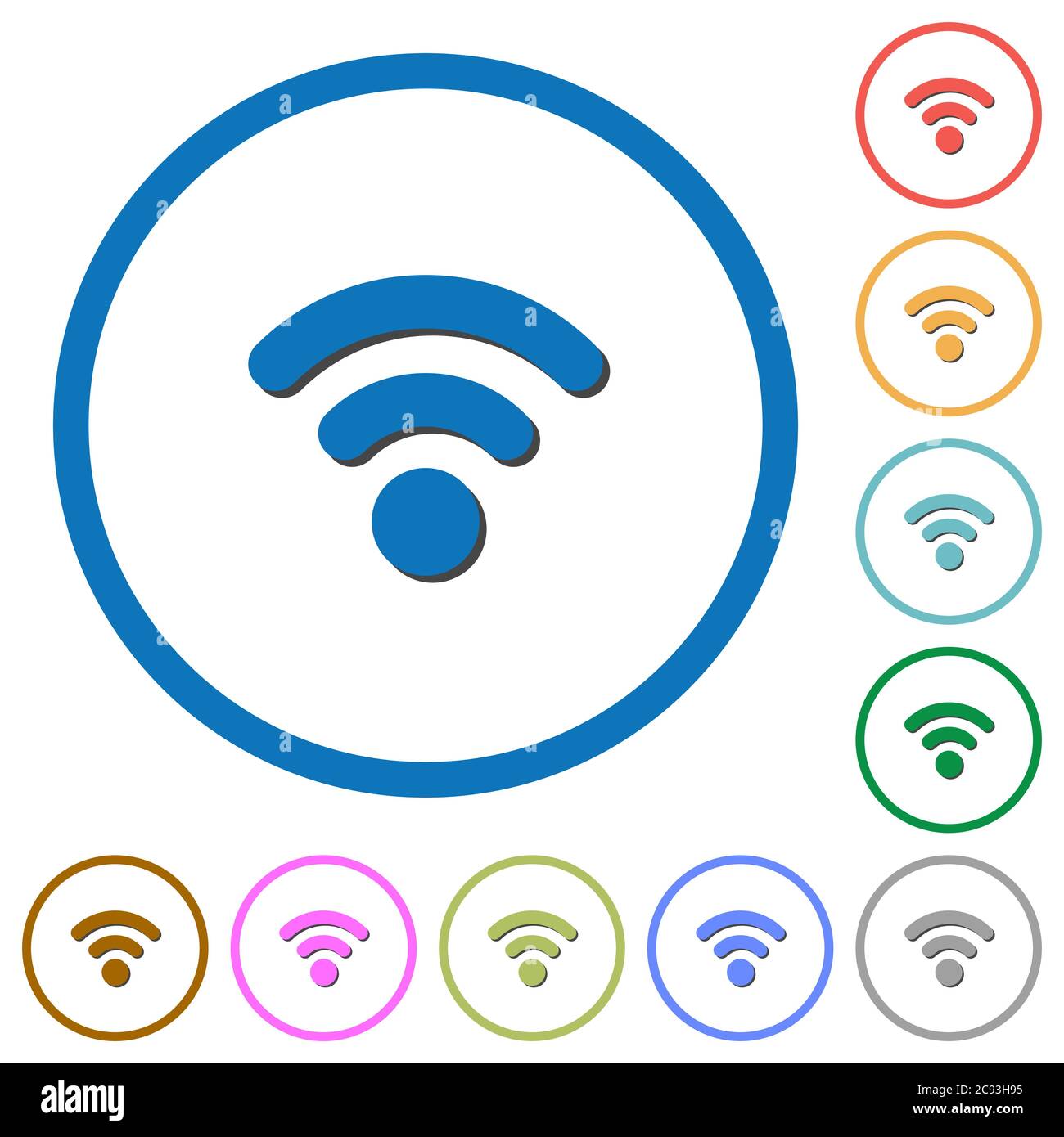Radio signal flat color vector icons with shadows in round outlines on ...
