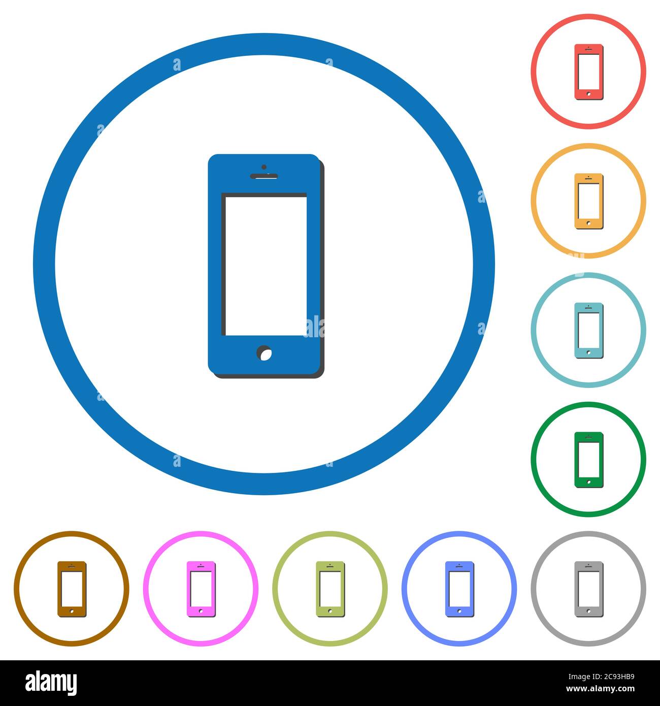 Cellphone with blank display flat color vector icons with shadows in ...