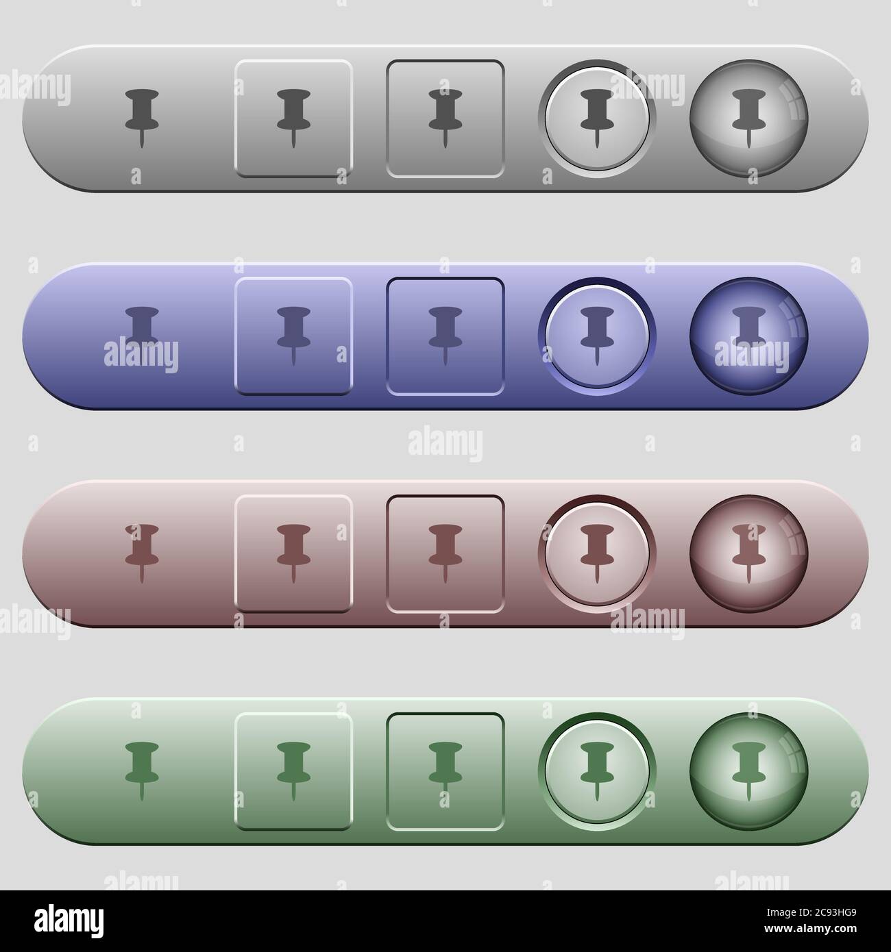 Push Pin Icons On Rounded Horizontal Menu Bars In Different Colors And Button Styles Stock
