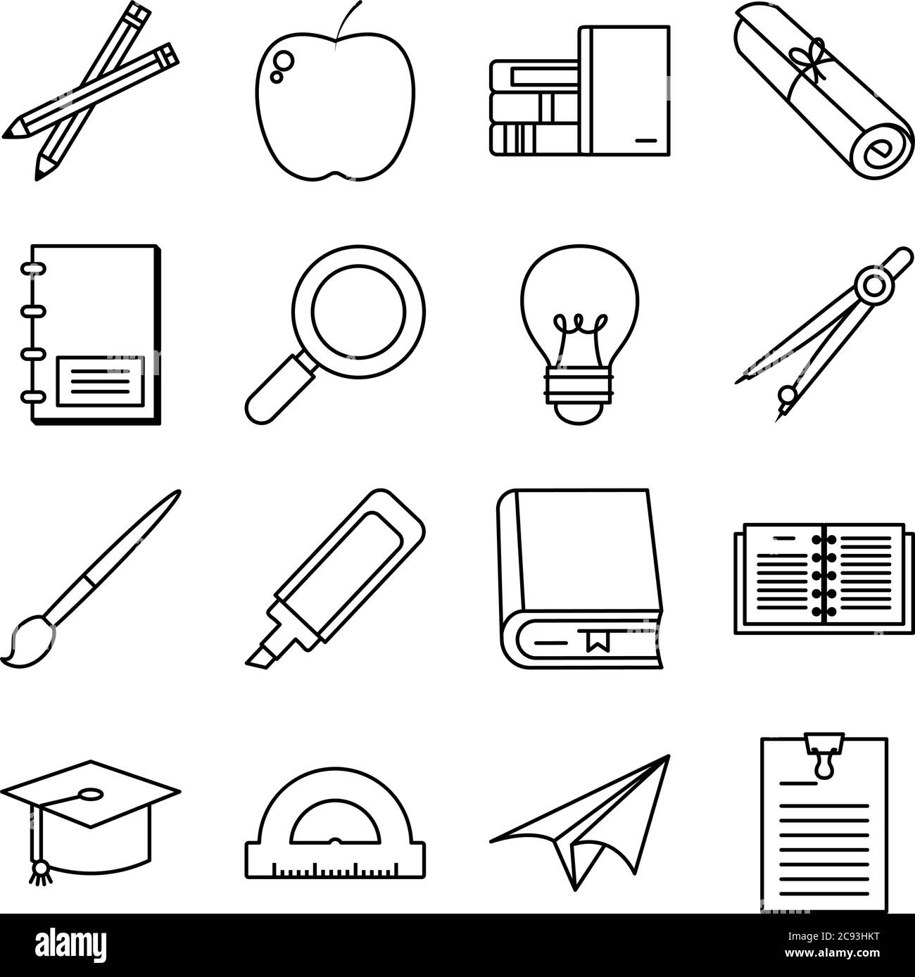 School line style icon set design, Education class lesson and knowledge ...