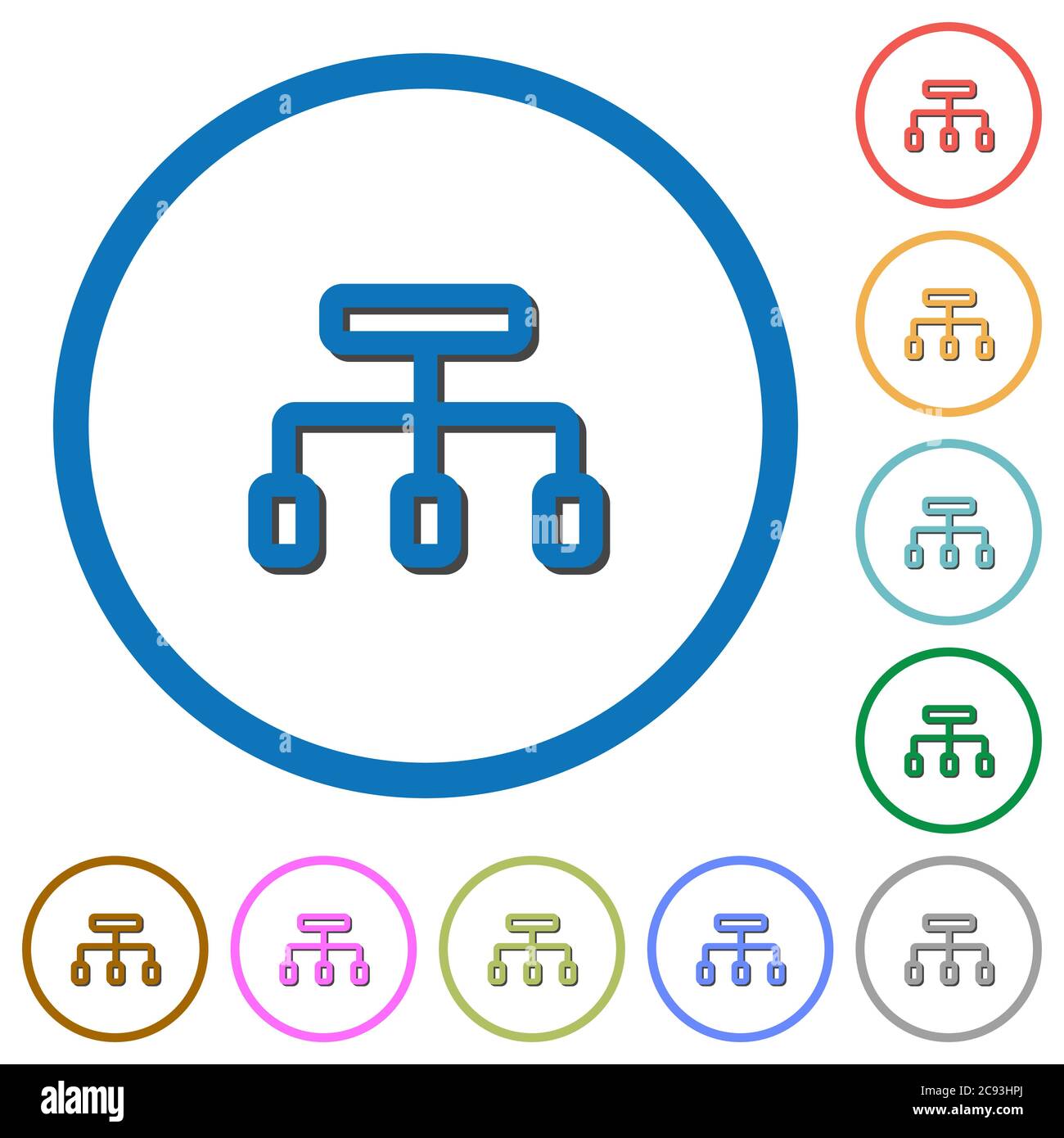 Connect flat color vector icons with shadows in round outlines on white ...