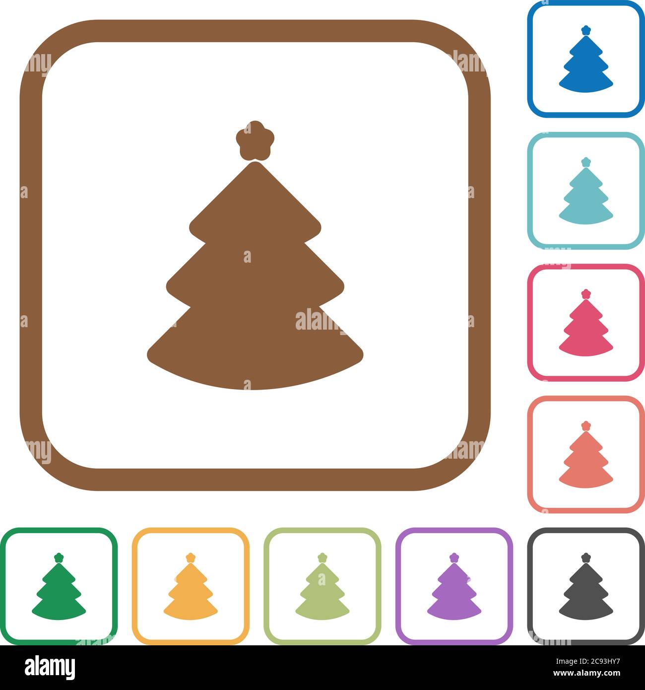Christmas tree simple icons in color rounded square frames on white ...