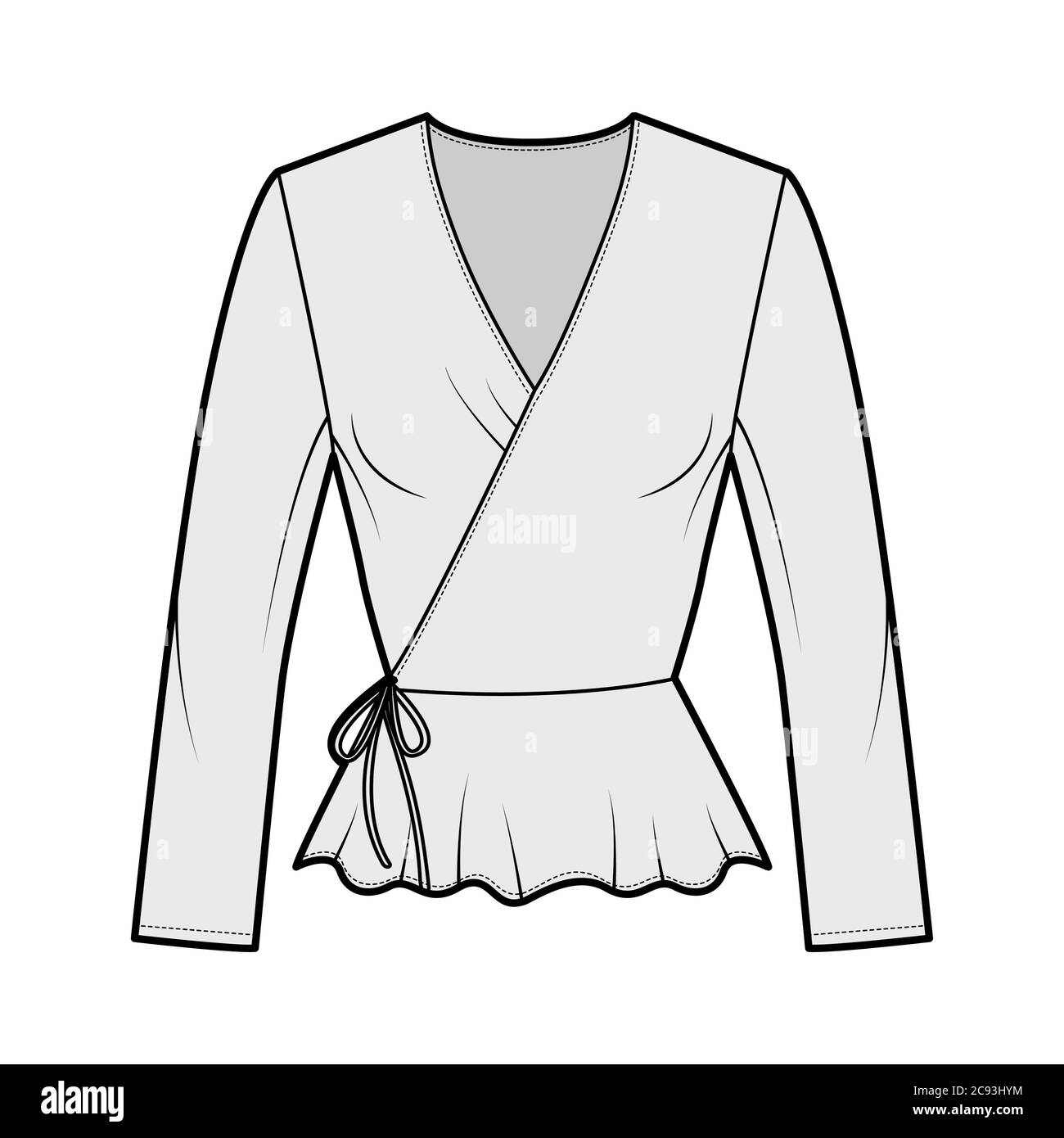 Wrap blouse technical fashion illustration with fitted silhouette ...