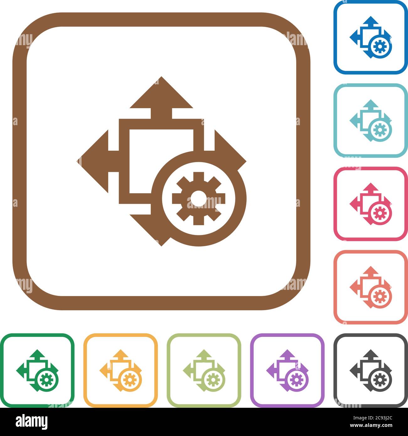 Size settings simple icons in color rounded square frames on white ...